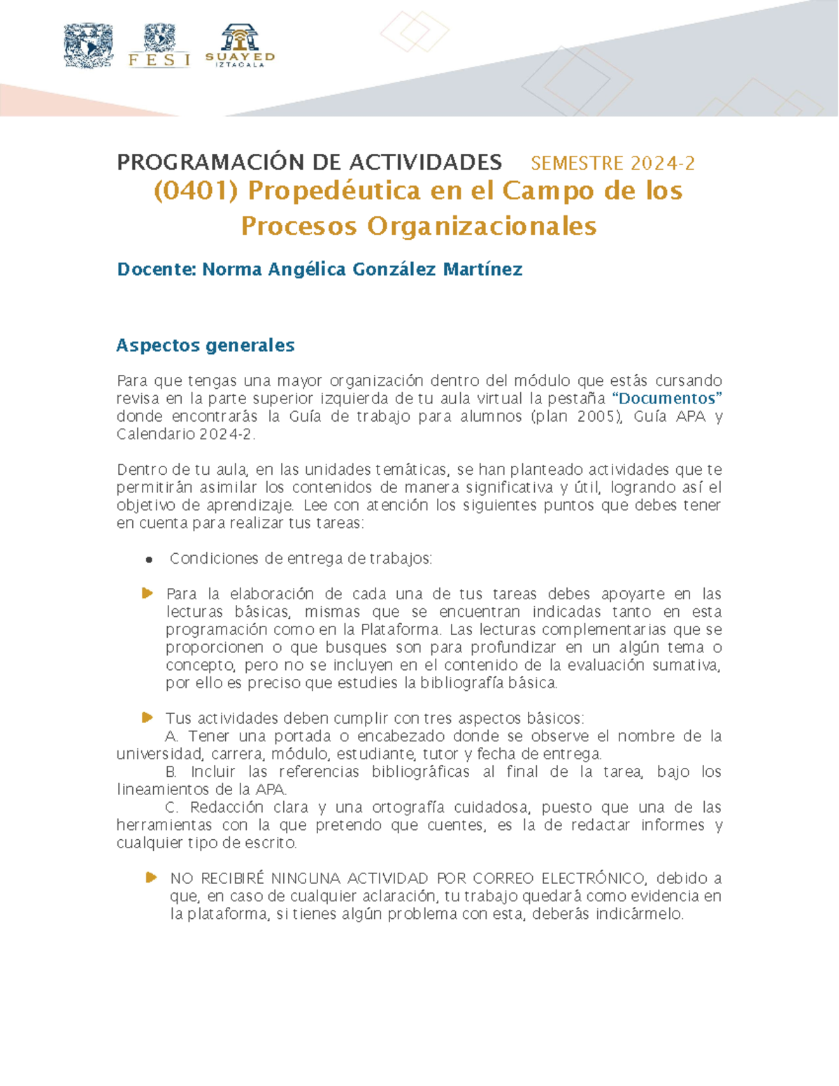 401 - dsadsad - PROGRAMACIÓN DE ACTIVIDADES SEMESTRE 2024- (0401 ...
