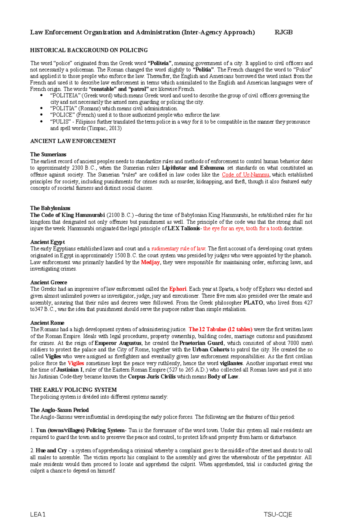 LEA1 Historical Overview of Law Enforcement Organization and ...