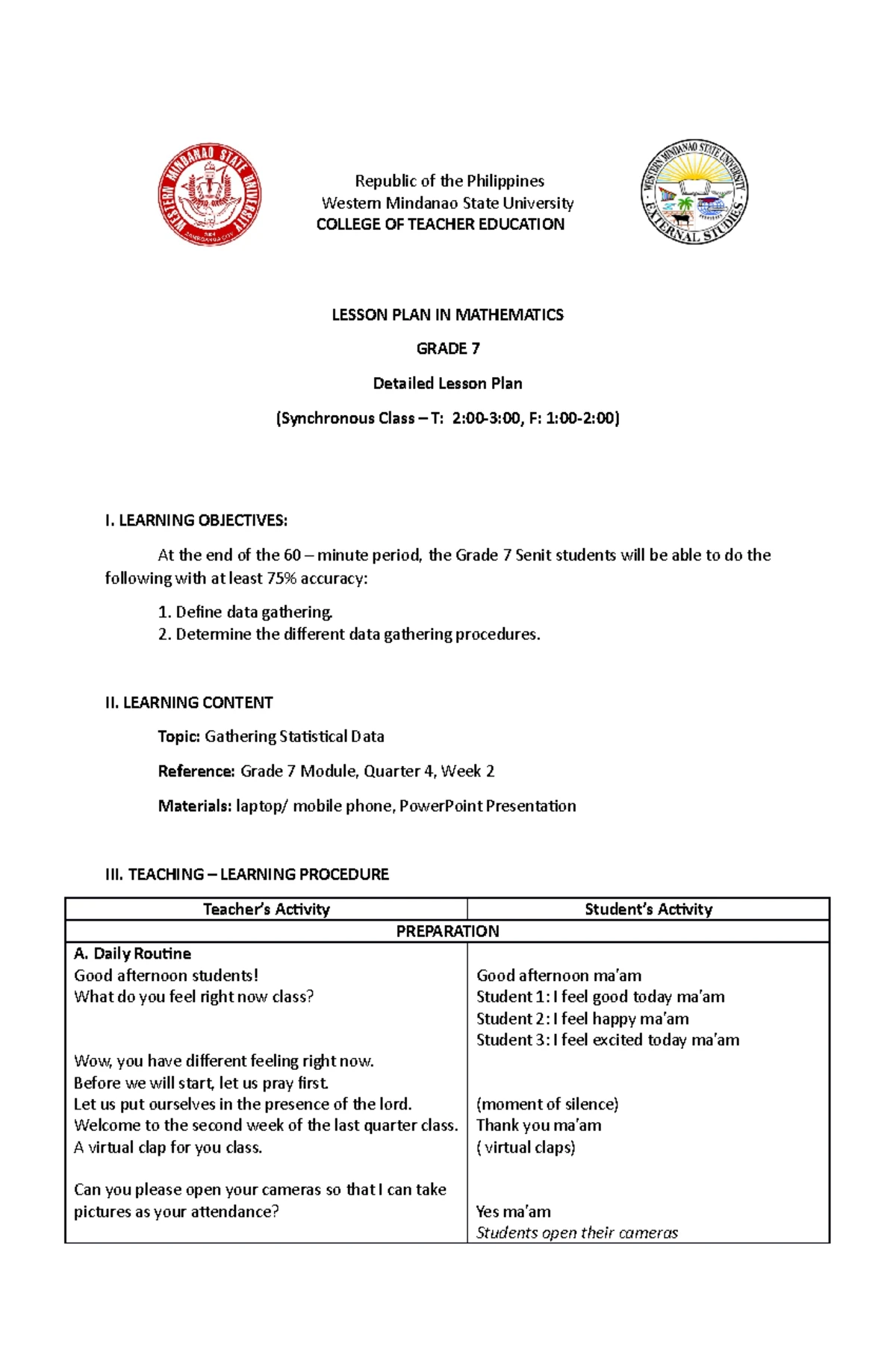 GRADE 2 Arpan Q4 WK1 - LESSON PLAN IN ARALING PANLIPUNAN 2 QUARTER 4 ...