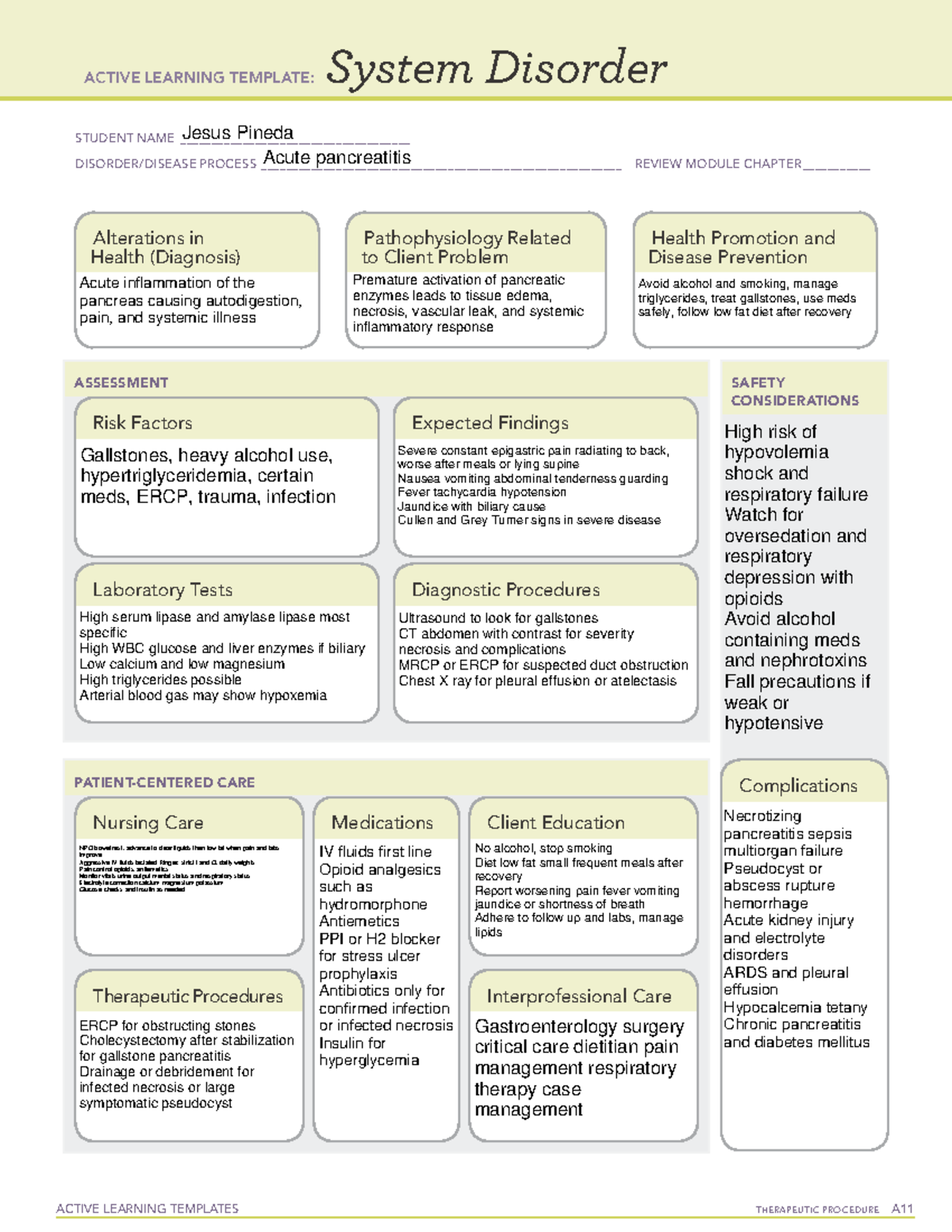 Active Learning Template: System Disorder - Acute Pancreatitis A11 ...