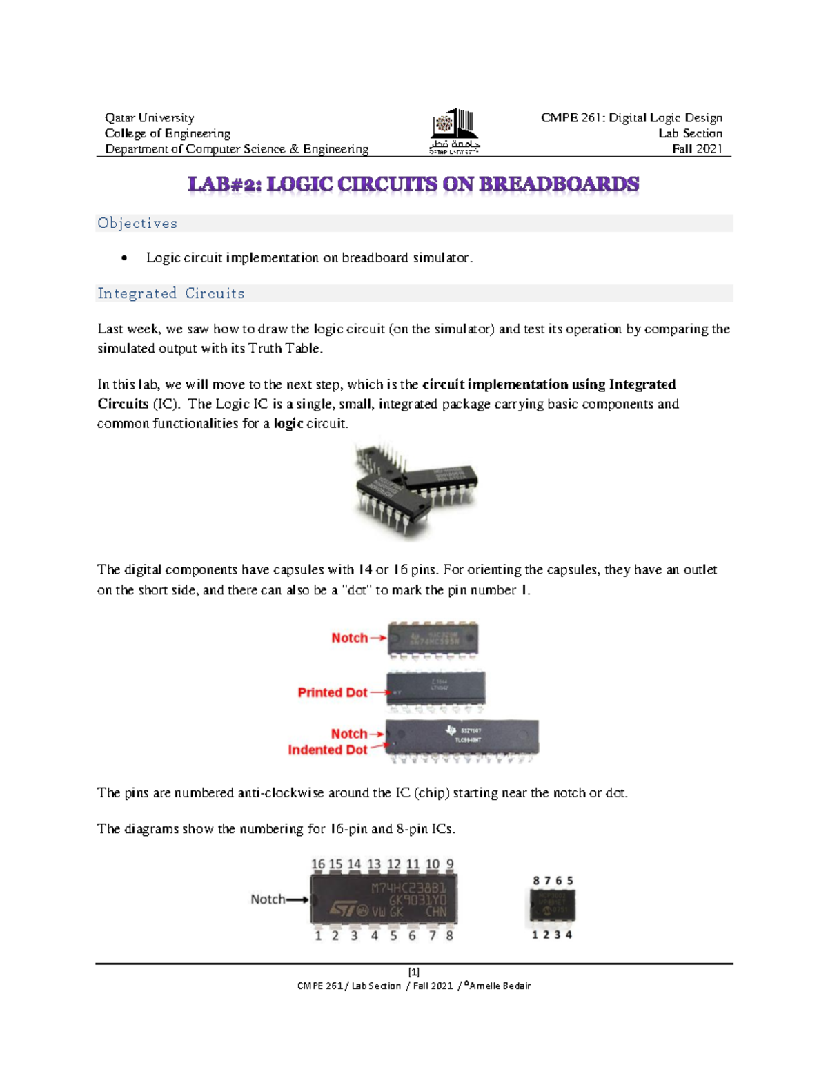 Lab#2 Logic Circuit on Breadboard - [1] Qatar University College of Engineering Department of ...