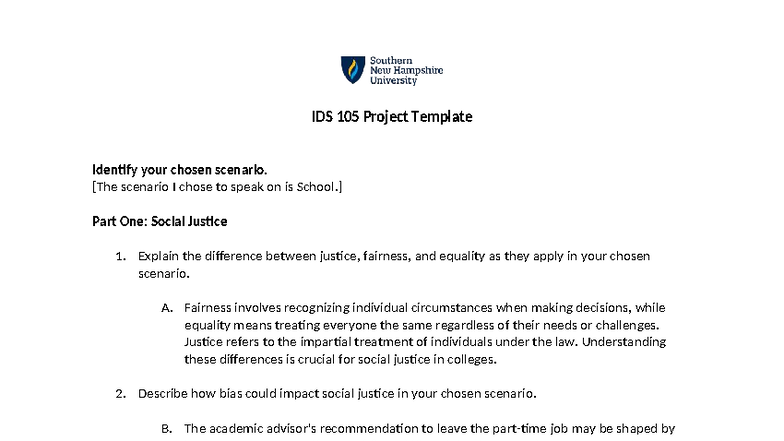 IDS 105 Project Template: Exploring Social Justice Principles - Studocu