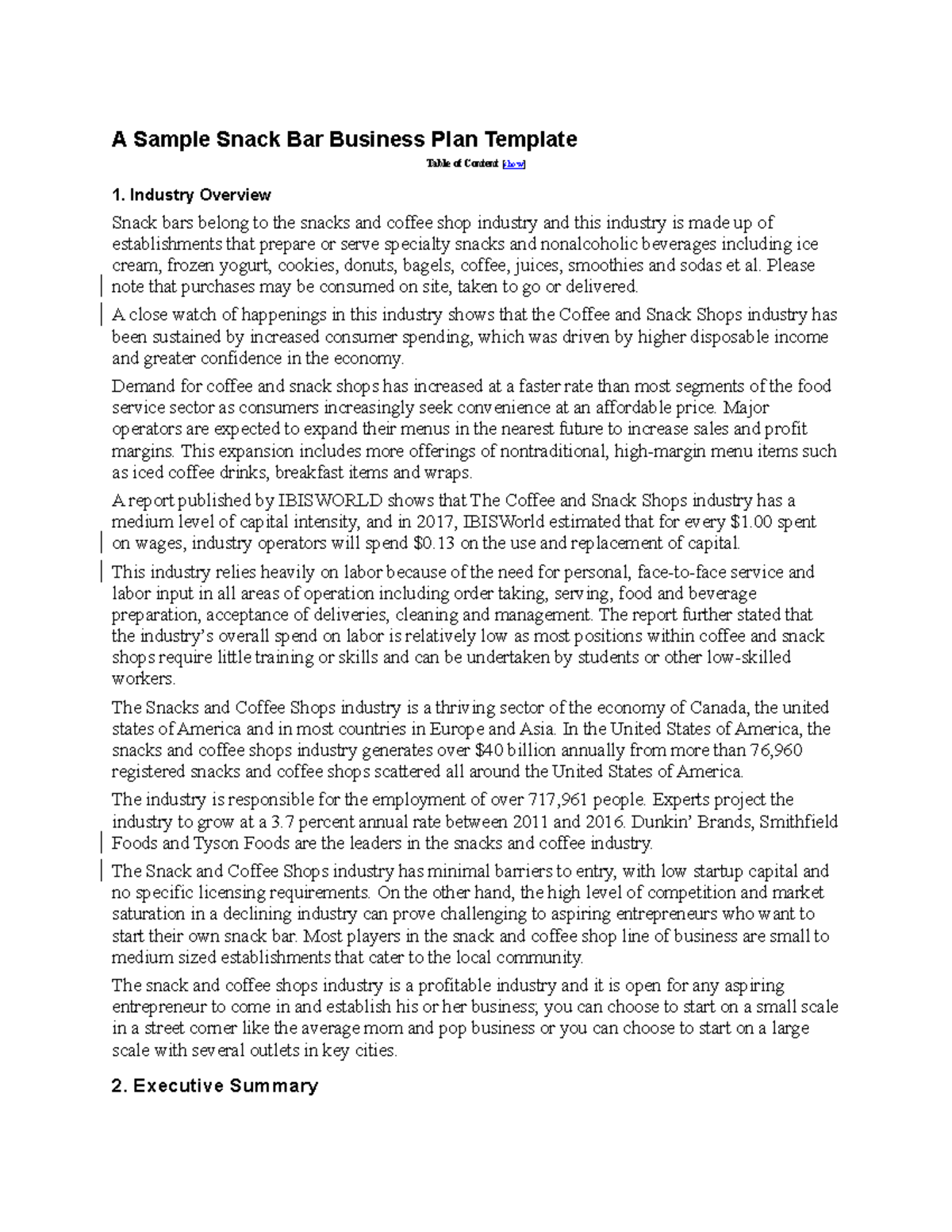 Snack Bar Business Plan Template: Don Albertini® LLC Overview - Studocu