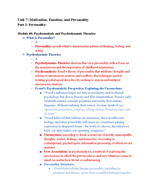 AP Psychology Unit 7, Part 1 Outline - Unit 7: Motivation, Emotion, and ...