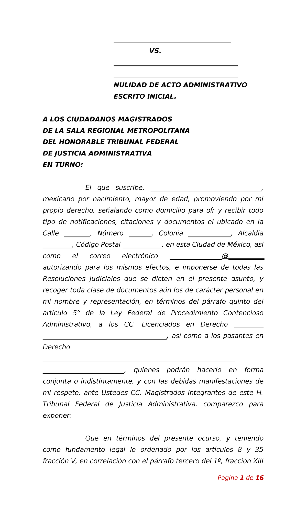 Demanda De Nulidad De Acto Administrativo Juicio 2025 Studocu