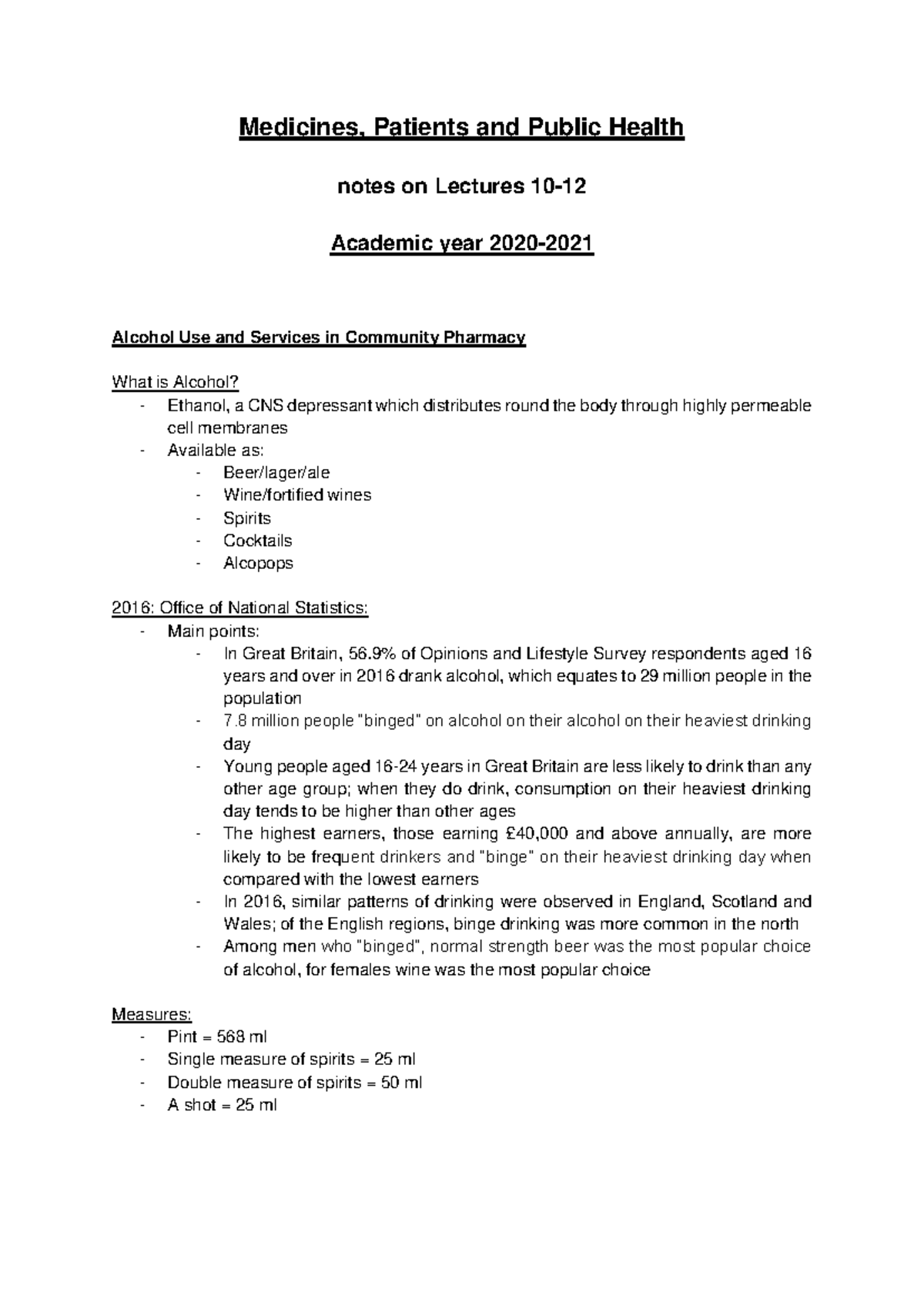 Medicines, Patients and Public Health lecturenotes 10to12 20202021 ...
