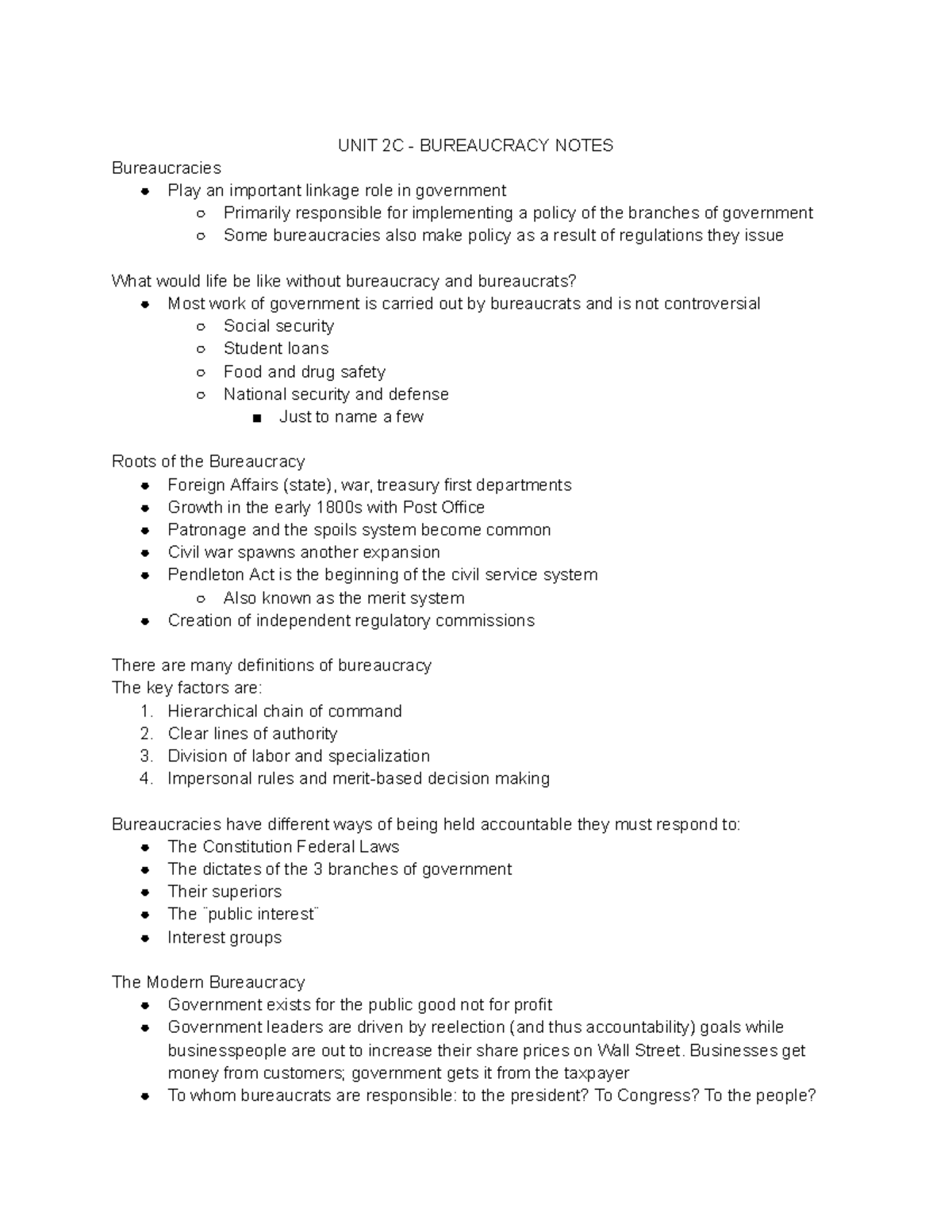 UNIT 2C - Comprehensive Bureaucracy Study Notes - Studocu