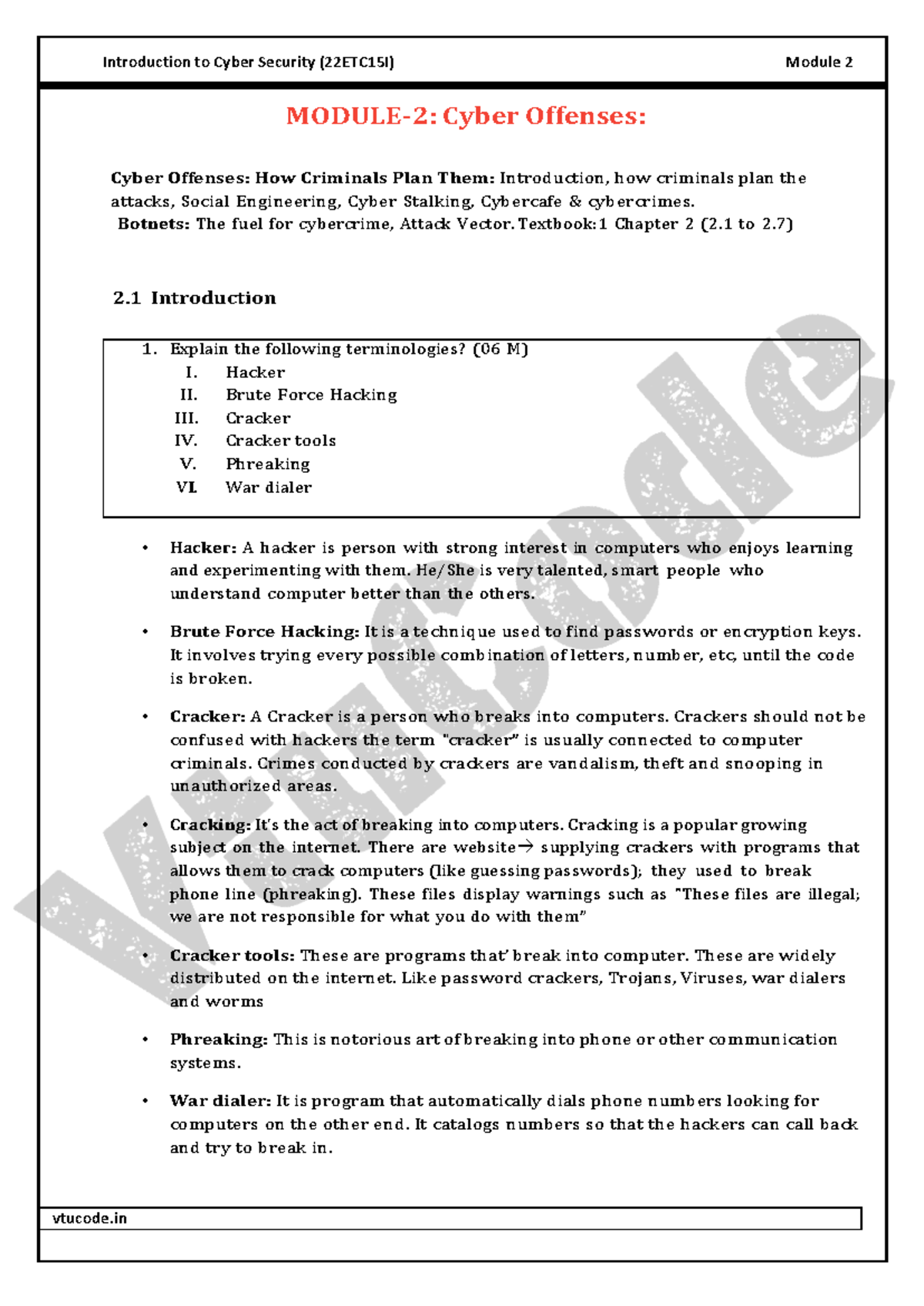 @vtucode - introduction to cyber security - MODULE-2: Cyber Offenses ...