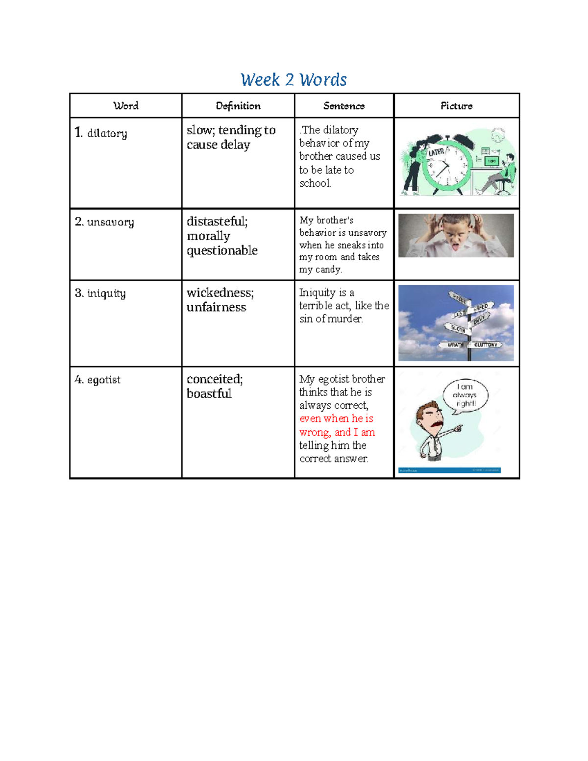 ENG101 Week 2 Vocabulary Definitions & Sentences - Studocu