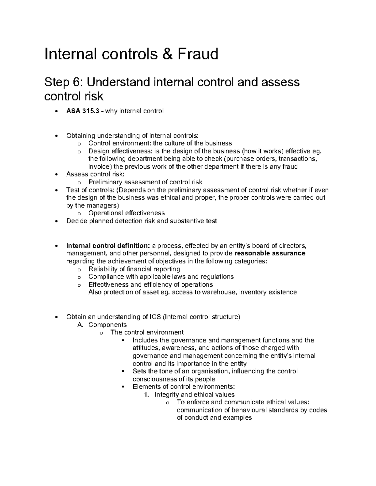 Internal Controls and Fraud Assessment - Lec6 Summary - Studocu