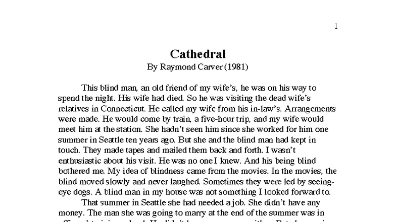 Cathedral Analysis: Insights on Raymond Carver's Story - Studocu