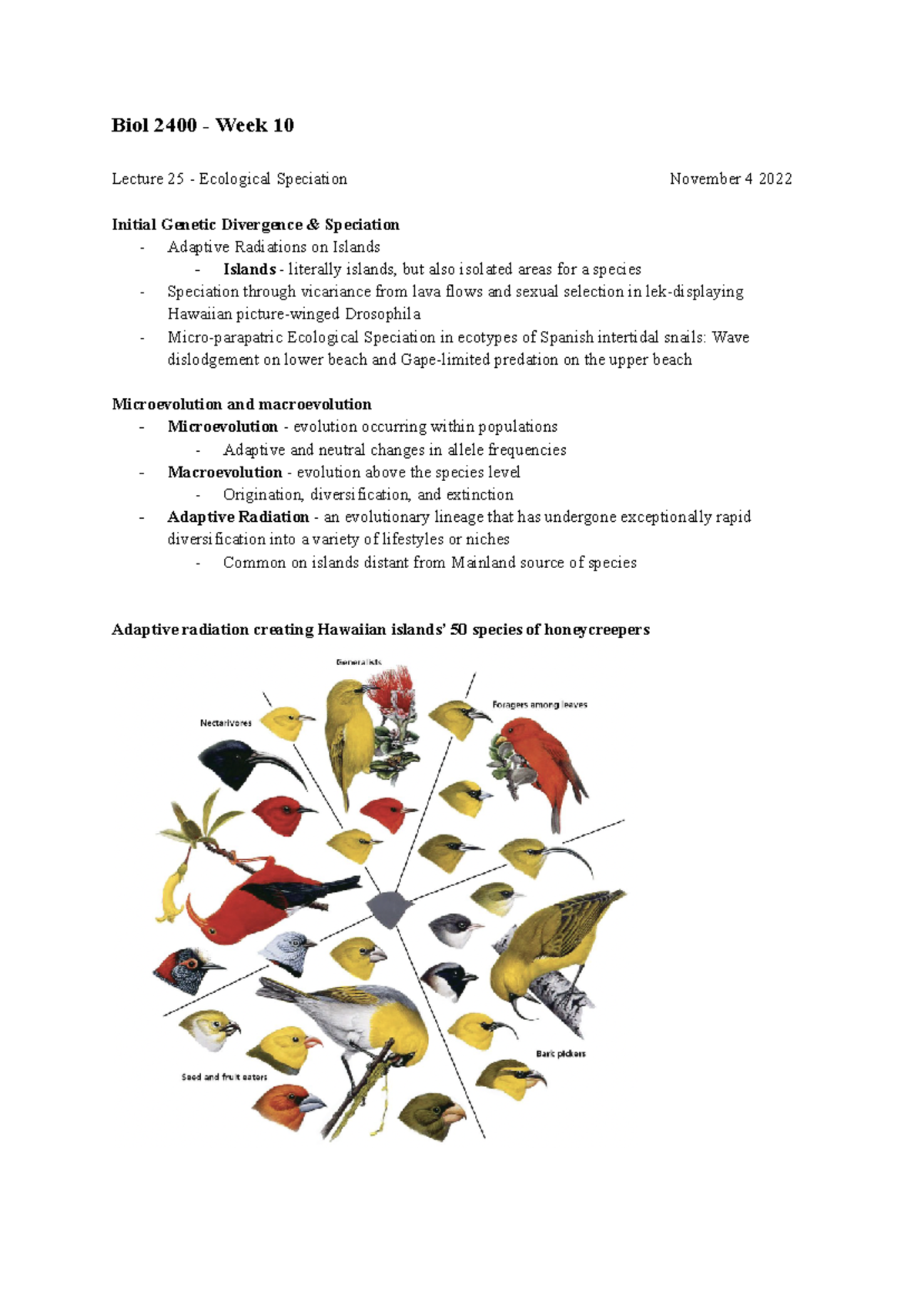 Biol 2400 Notes - Week 10 - Biol 2400 - Week 10 Lecture 25 - Ecological ...