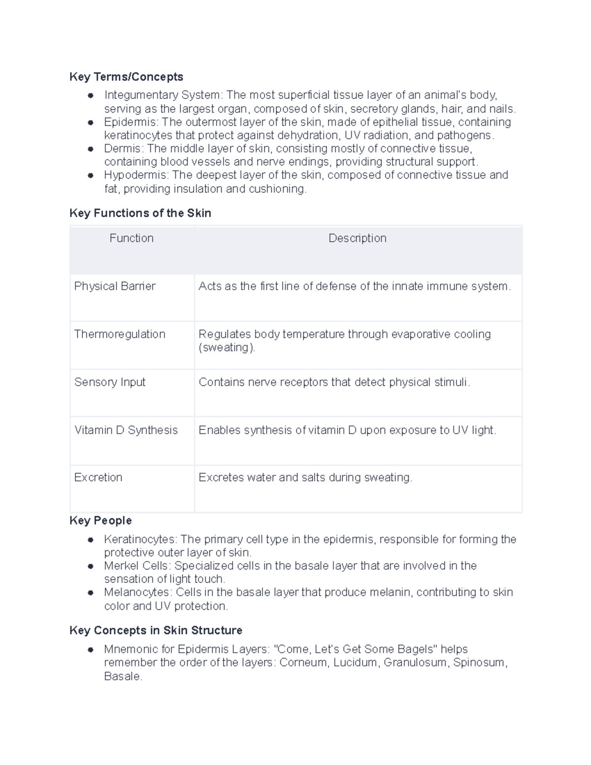 Integumentary System Overview: Key Concepts & Functions (BIO 101) - Studocu