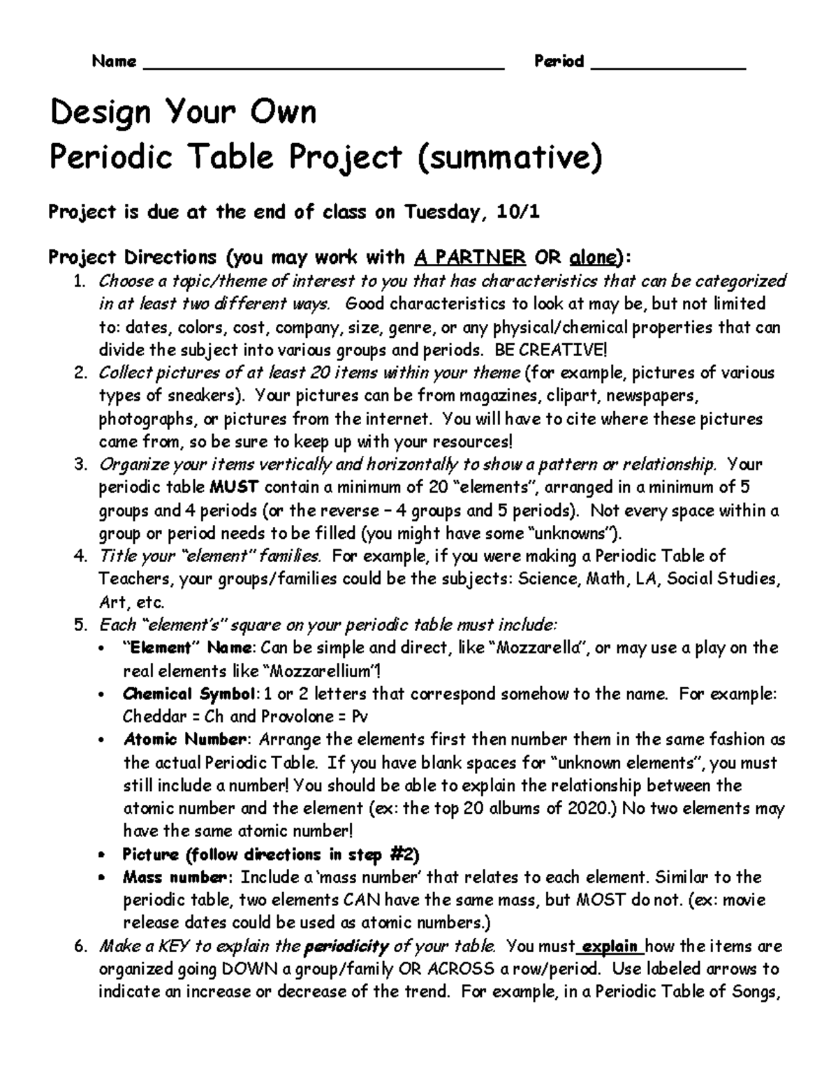 Design Your Own Periodic Table Project (PT 2024) - Studocu