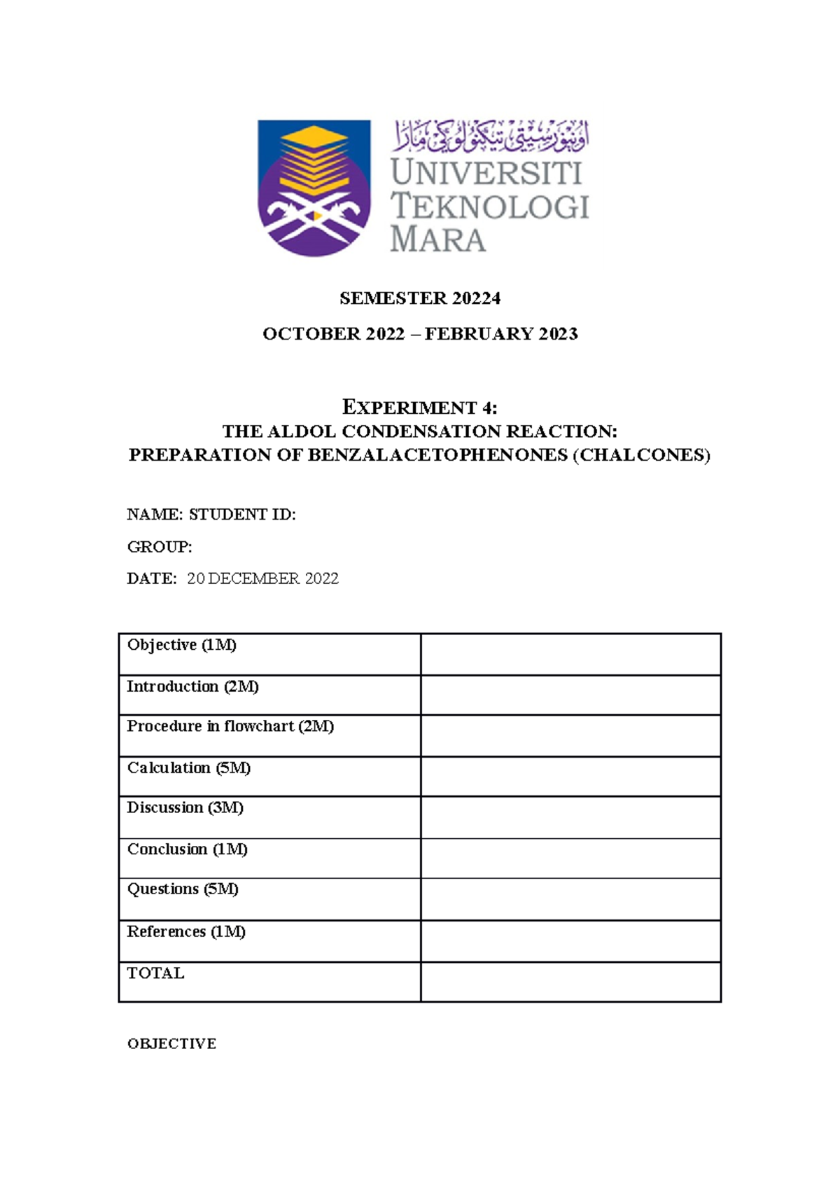 EXP4 CHM557 NUR Syahira Izzati - SEMESTER 20224 OCTOBER 2022 – FEBRUARY 2023 EXPERIMENT 4: THE ...