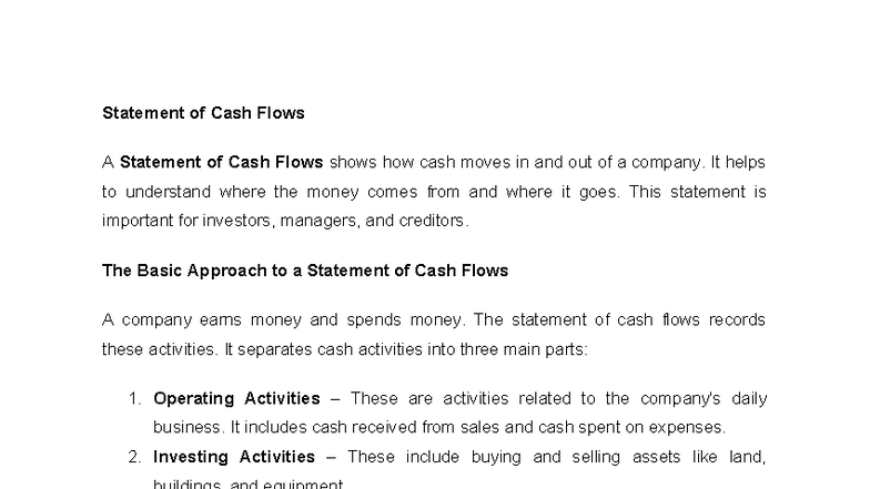 Statement of Cash Flows: Understanding Cash Movement and Analysis - Studocu