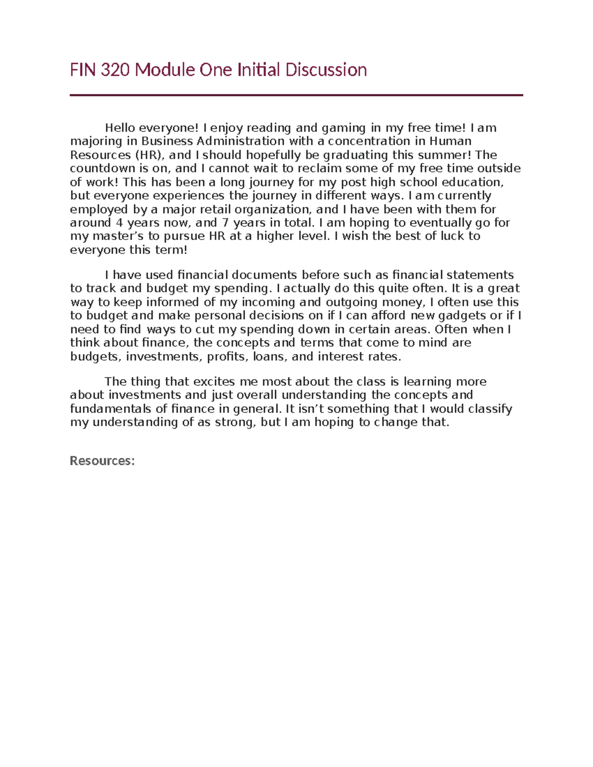 FIN 320 Module One Discussion Notes and Replies Summary - Studocu