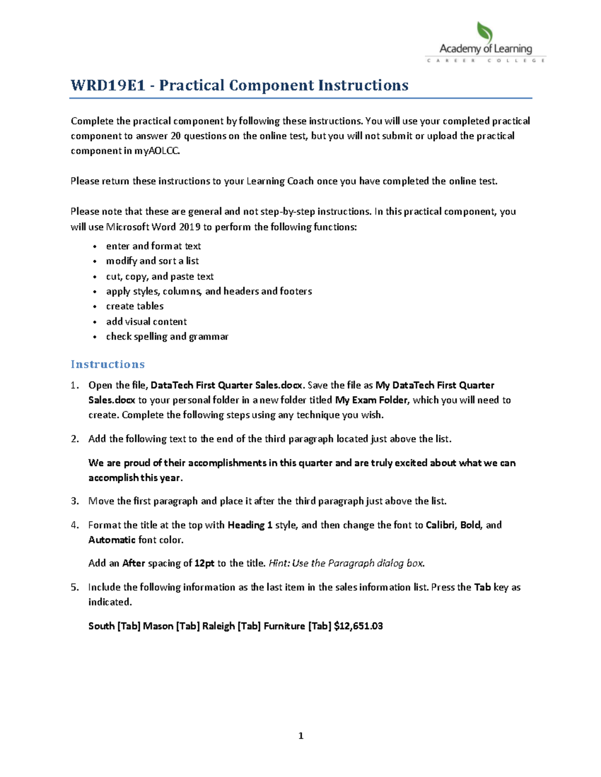 WRD19E1 Practical Component Instructions for Online Exam - Studocu