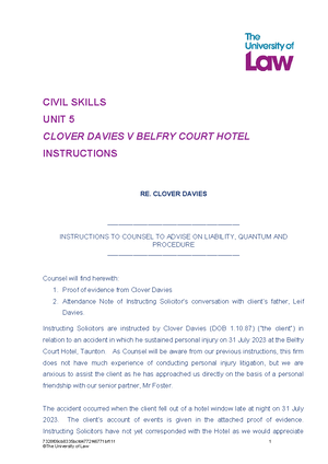CIVIL SKILLS UNIT 4: Drafting Claims for Personal Injury Negligence ...