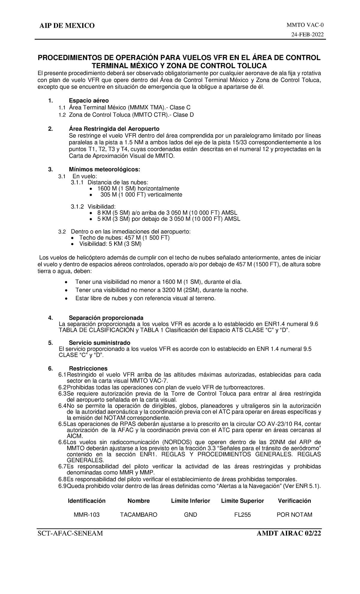 MMTO AIP: Procedimientos VFR en Control Terminal México y Toluca - Studocu
