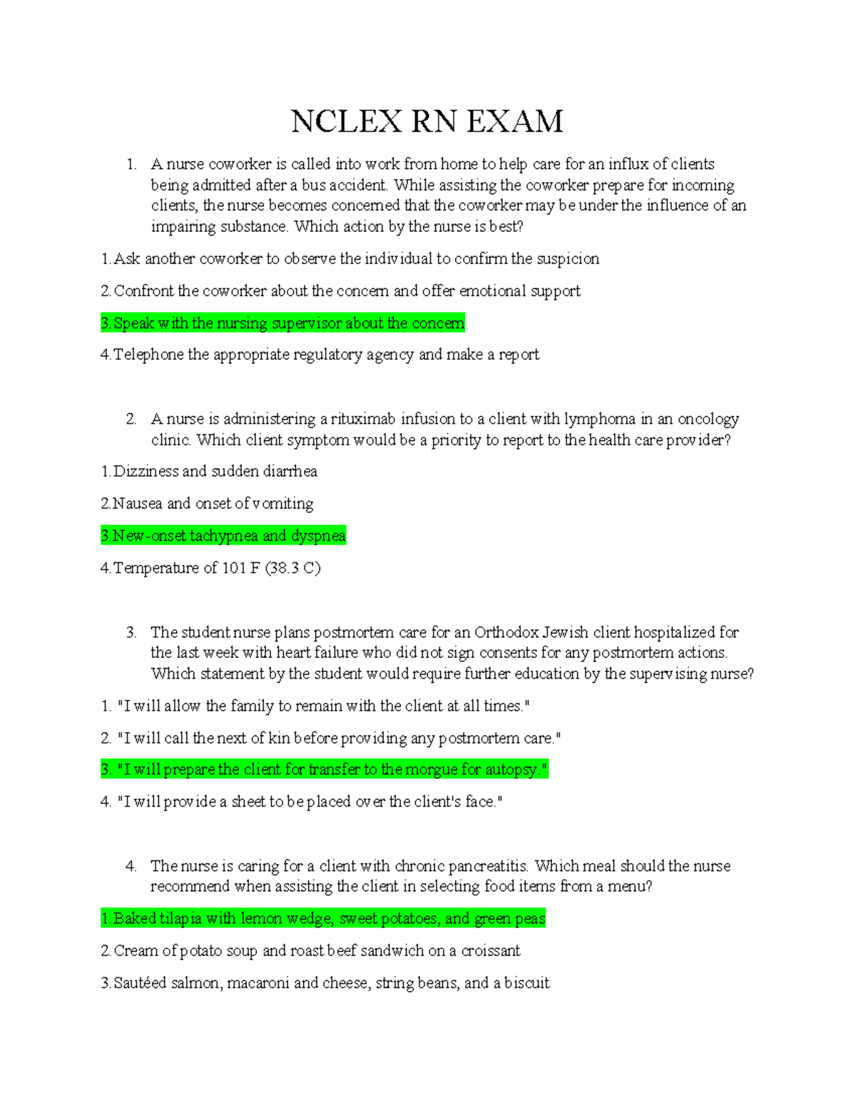NCLEX RN Exam 1: Key Nursing Scenarios and Interventions - Studocu
