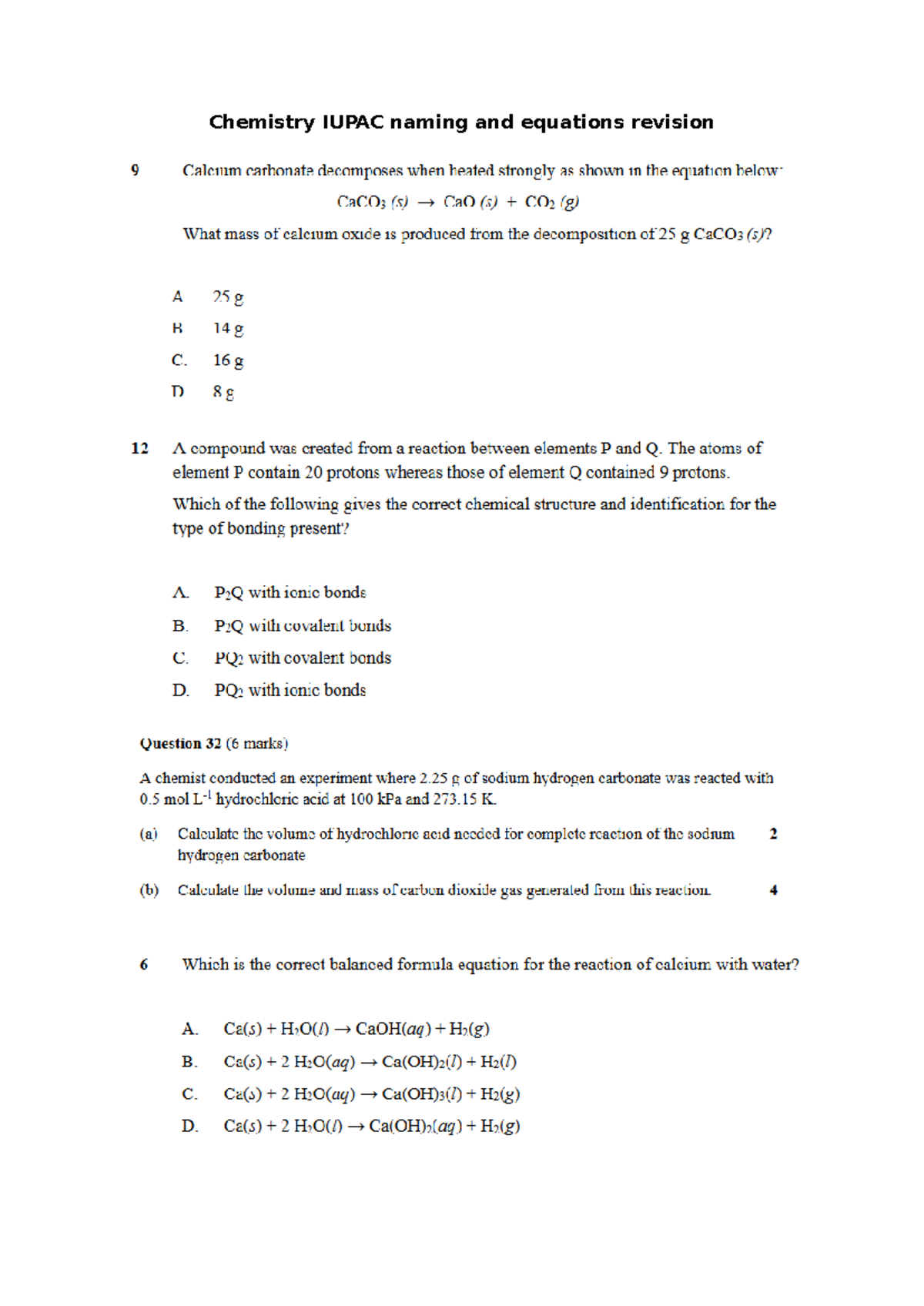 Chemistry IUPAC Naming & Equations Revision 9: Key Concepts & Problems ...