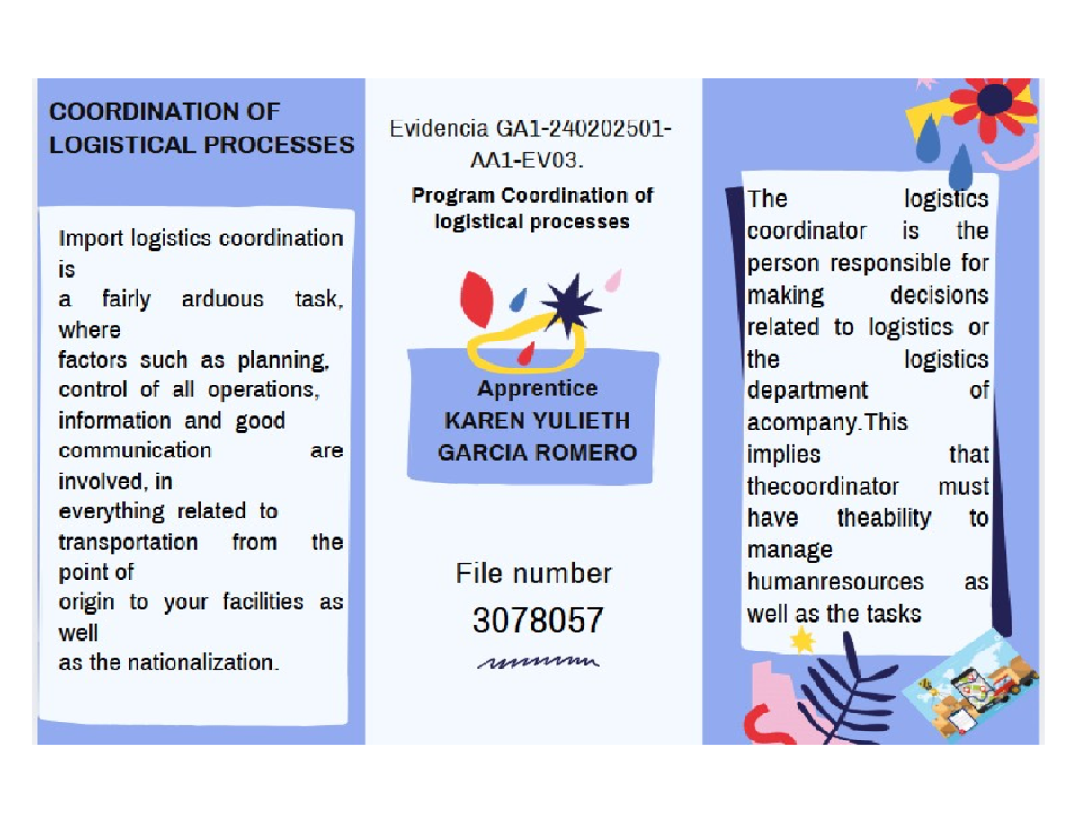 Evidencia GA1-240202501-AA1-EV03: Logistics Processes Coordination Overview - Studocu