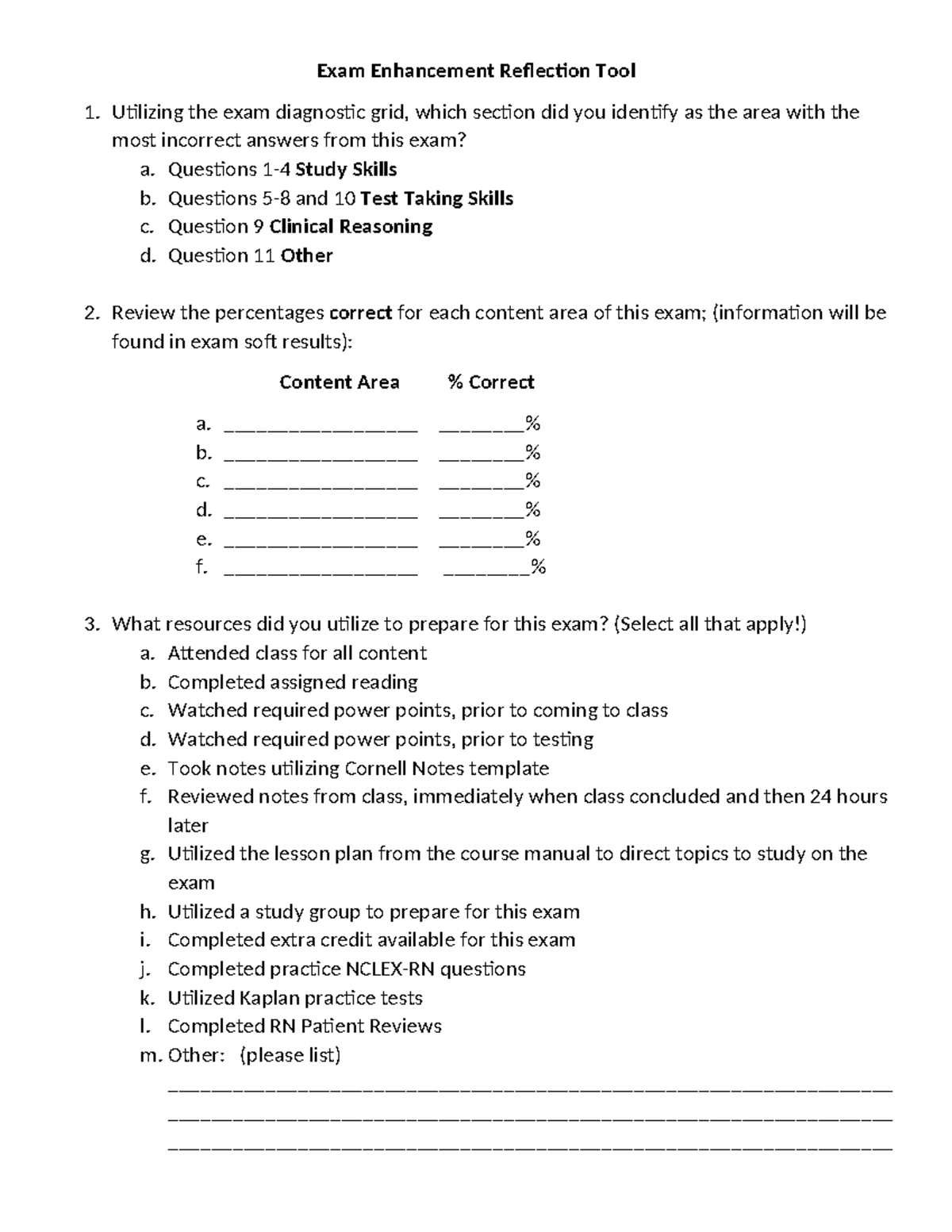 Exam Enhancement Reflection Process: Diagnostic Insights and Prep ...