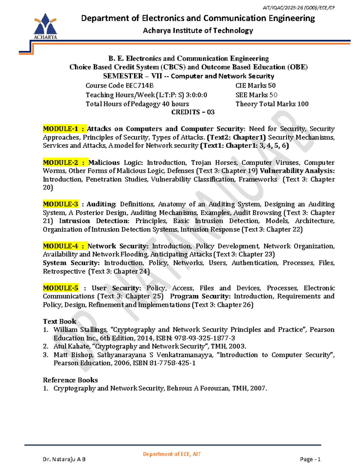 BEC714B - Computer and Network Security: Module 1 Notes for Externals ...