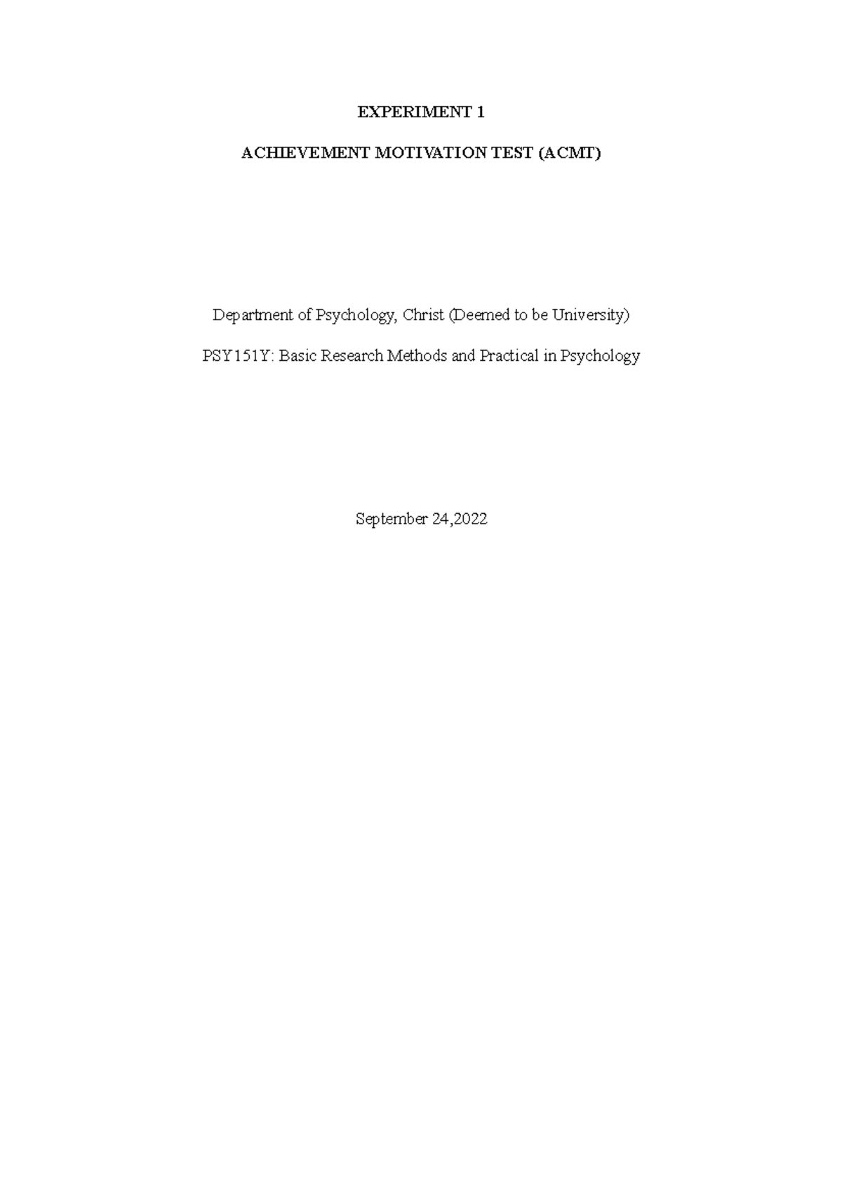 Achievement Motivation Test (ACMT) Study: Methodology & Analysis - Studocu