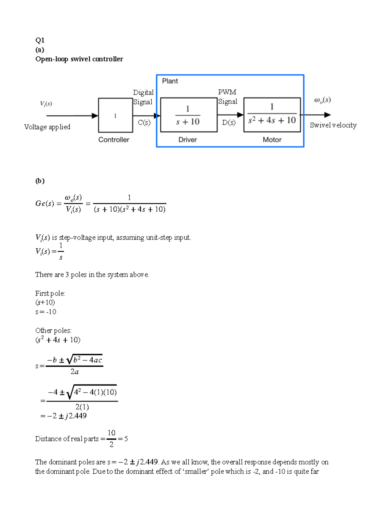 UEEA3423 3EMH Assgn 1803748 - Q (a) Open-loop swivel controller (b) is step-voltage input ...