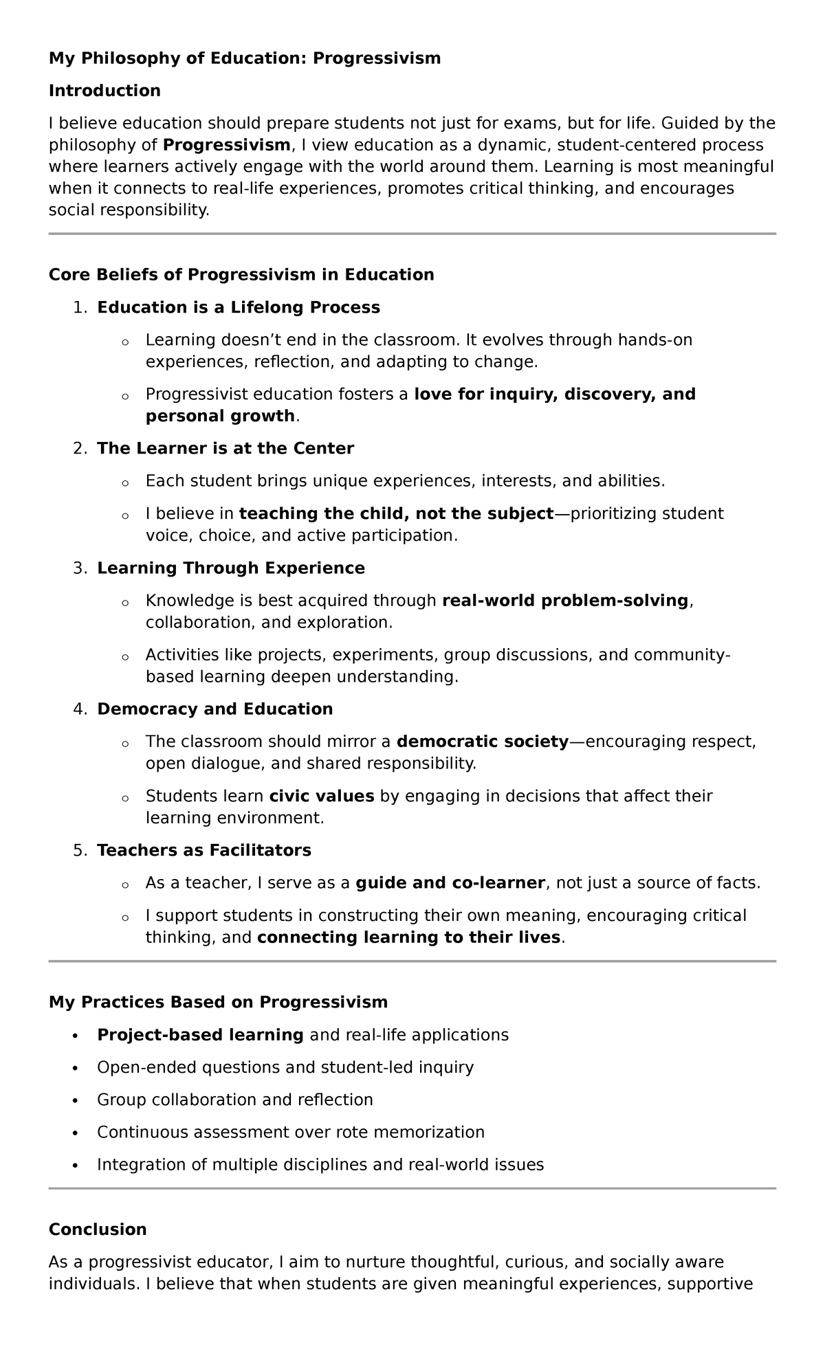 Progressivism in Education: A Comprehensive Report - Studocu