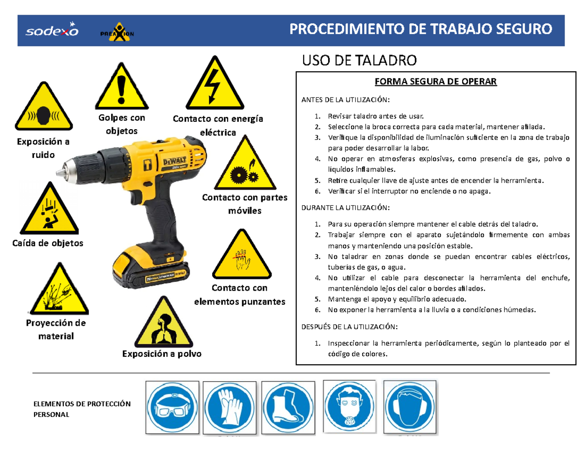 Uso de taladro - FORMA SEGURA DE OPERAR ANTES DE LA UTILIZACIÓN ...