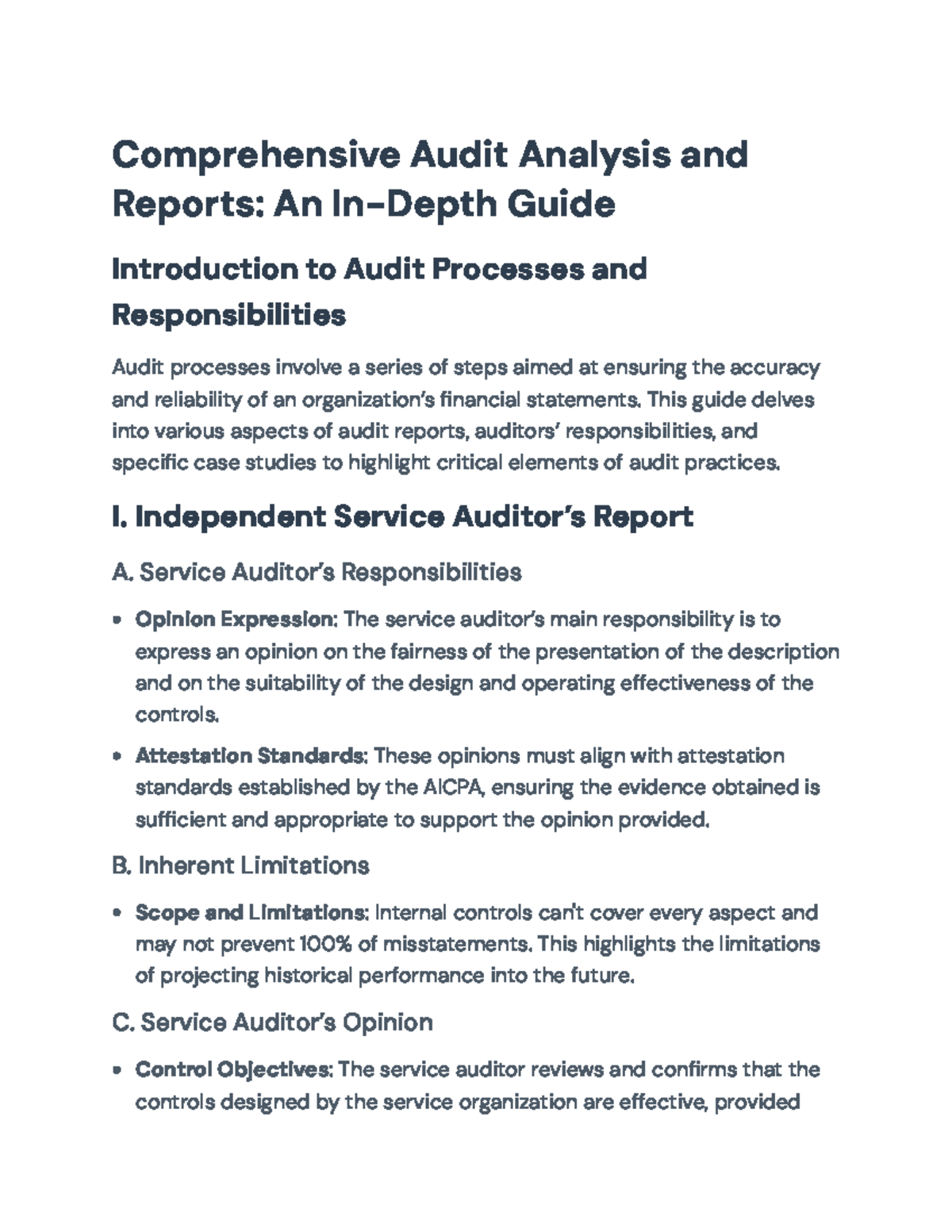 Comprehensive Audit Analysis: Processes, Risks, and Findings ...