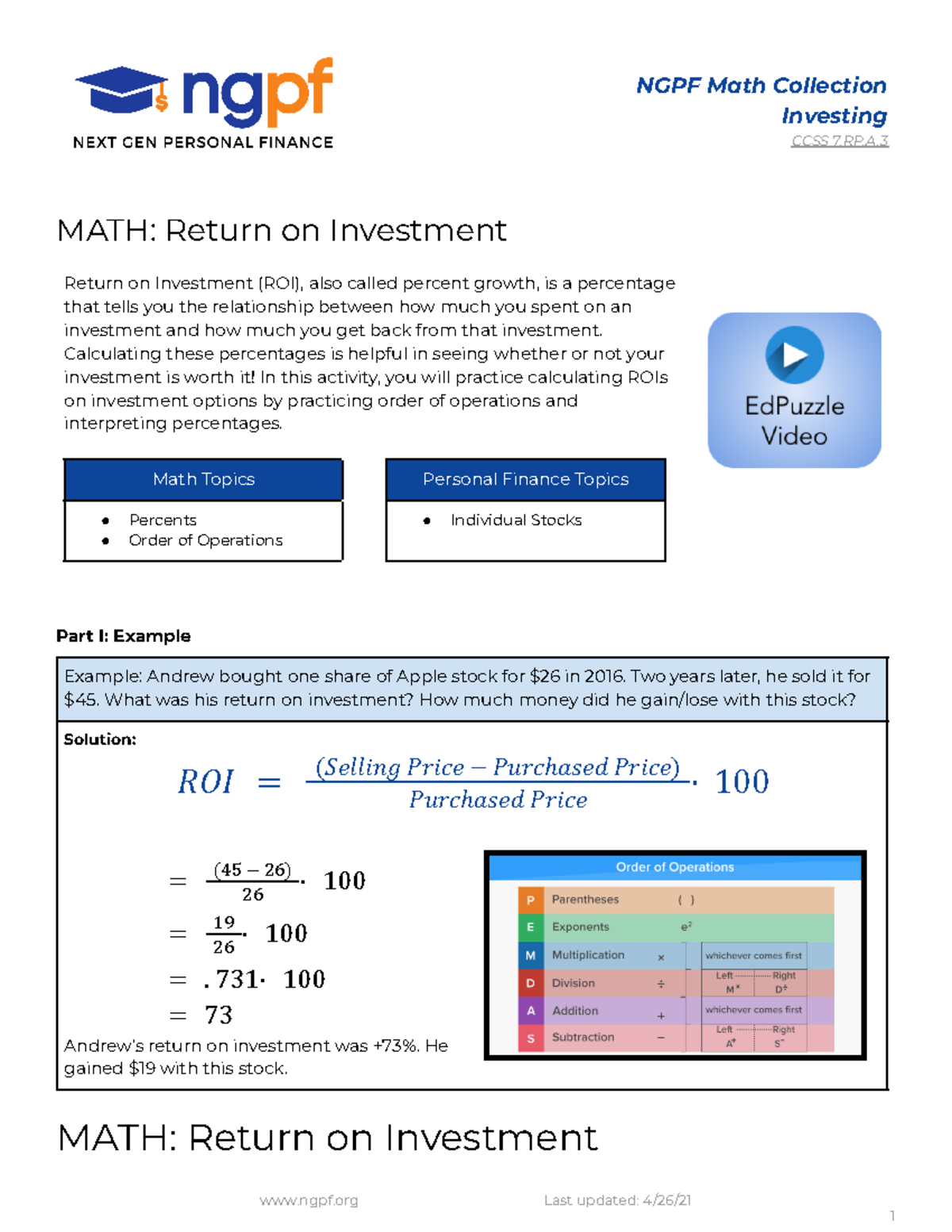 MATH 7.RP: Understanding Return on Investment (ROI) Calculations - Studocu