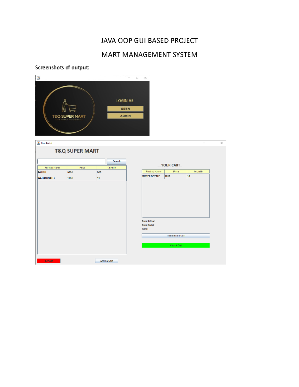 JAVA GUI Project - JAVA OOP GUI BASED PROJECT MART MANAGEMENT SYSTEM Screenshots of output: Java ...