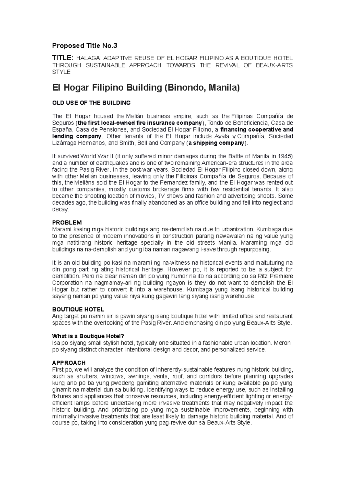 HALAGA: EL HOGAR FILIPINO ADAPTIVE REUSE AS BOUTIQUE HOTEL - Studocu