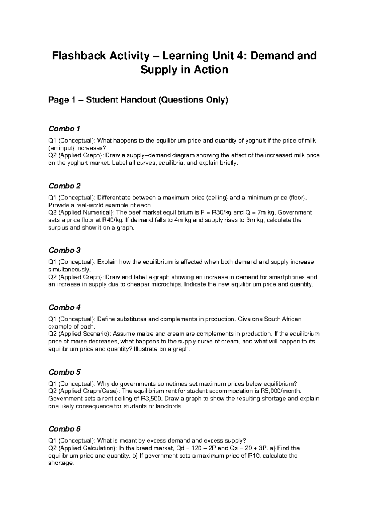 Learning Unit 4: Demand & Supply Activities Handout - Studocu