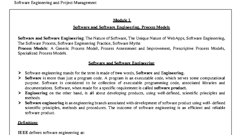 Module I - Software Engineering Notes: Understanding Software Processes ...