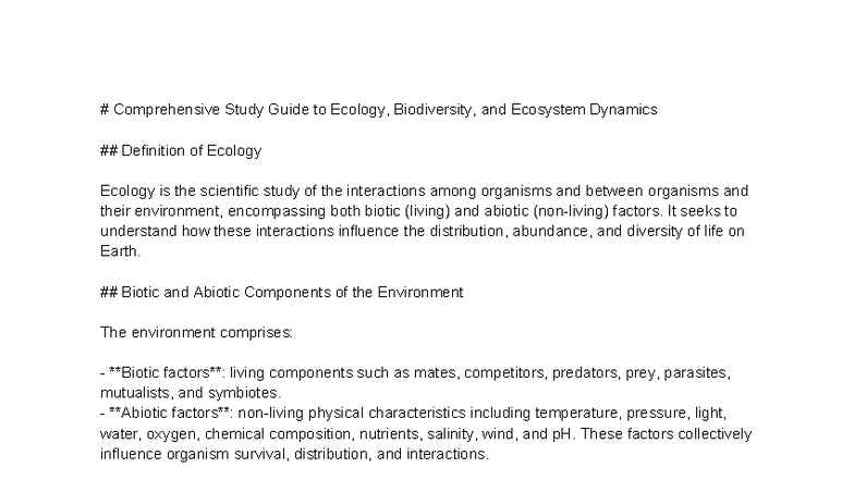 Unit 4 Study Guide: Ecology, Biodiversity, and Ecosystem Dynamics - Studocu