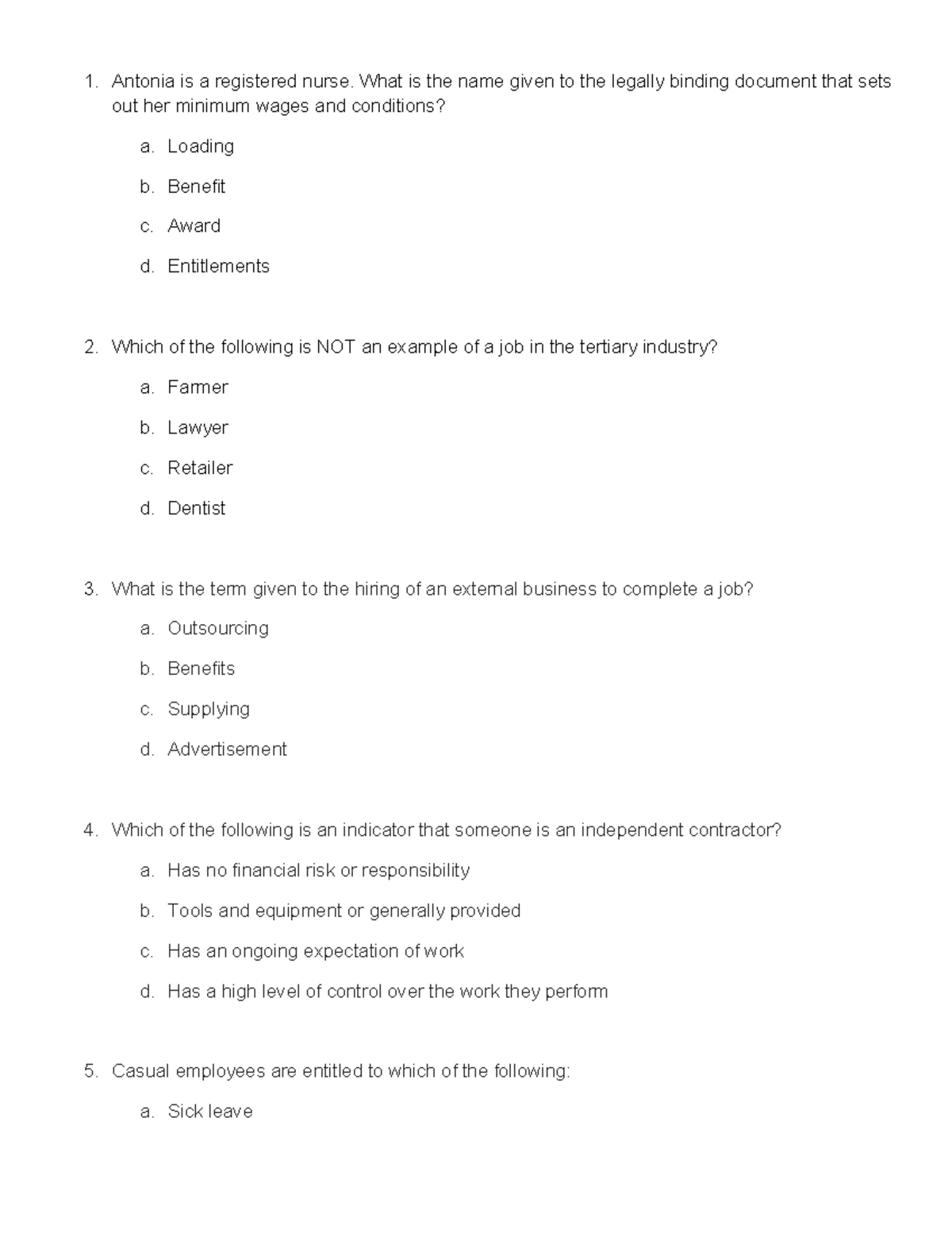 Commerce Sample Topic Test - Employment & Work Futures - Studocu