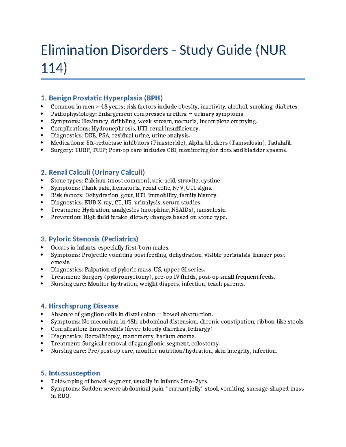 Elimination Disorders Study Guide (NUR 114) - Key Concepts & Review ...