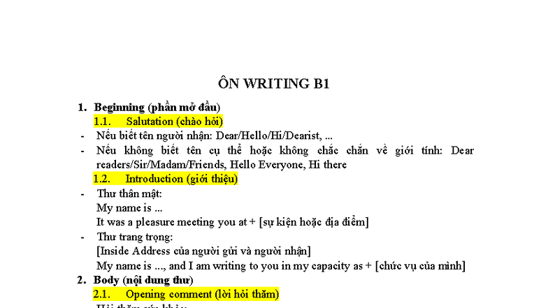 ÔN WRITING B1: Essential Skills for Effective Letter Writing - Studocu