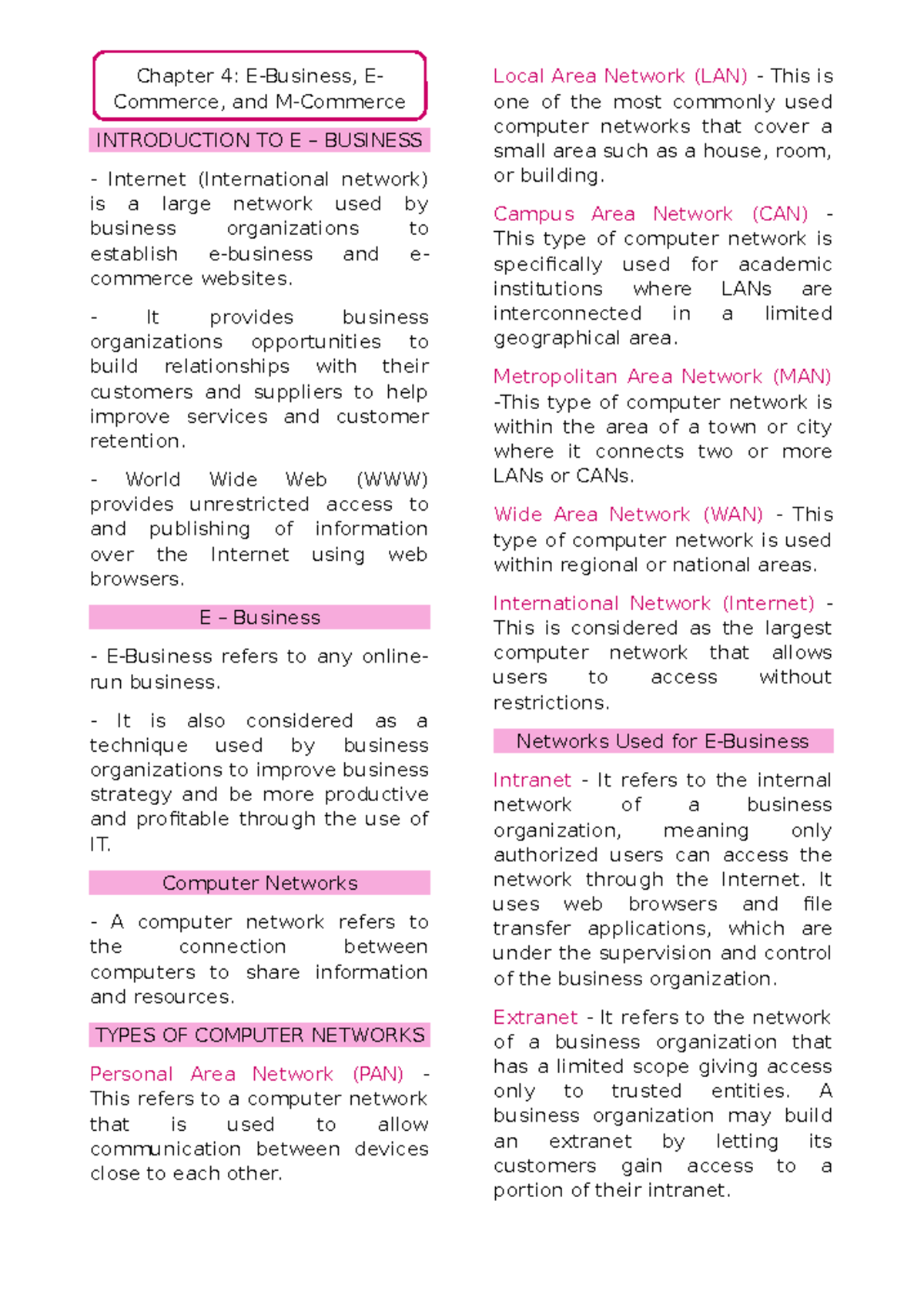 AIS Chapter 4-5 - Chapter 4: E-Business, E- Commerce, and M-Commerce ...