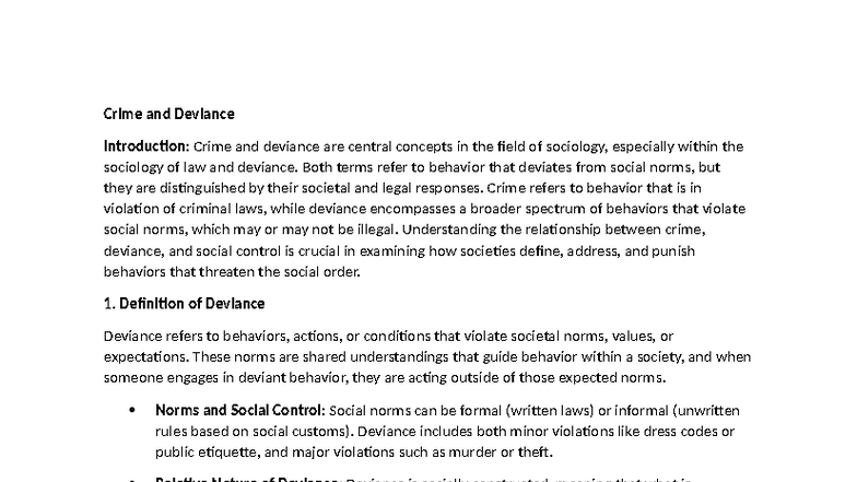 Sociology 101: Intro to Crime and Deviance Concepts and Theories - Studocu