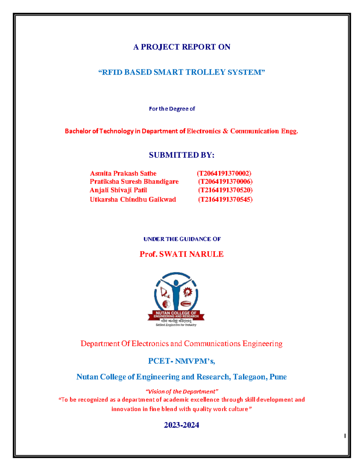 "RFID-Based Smart Trolley System - Project Report for B.Tech (ECE) 2023" - Studocu