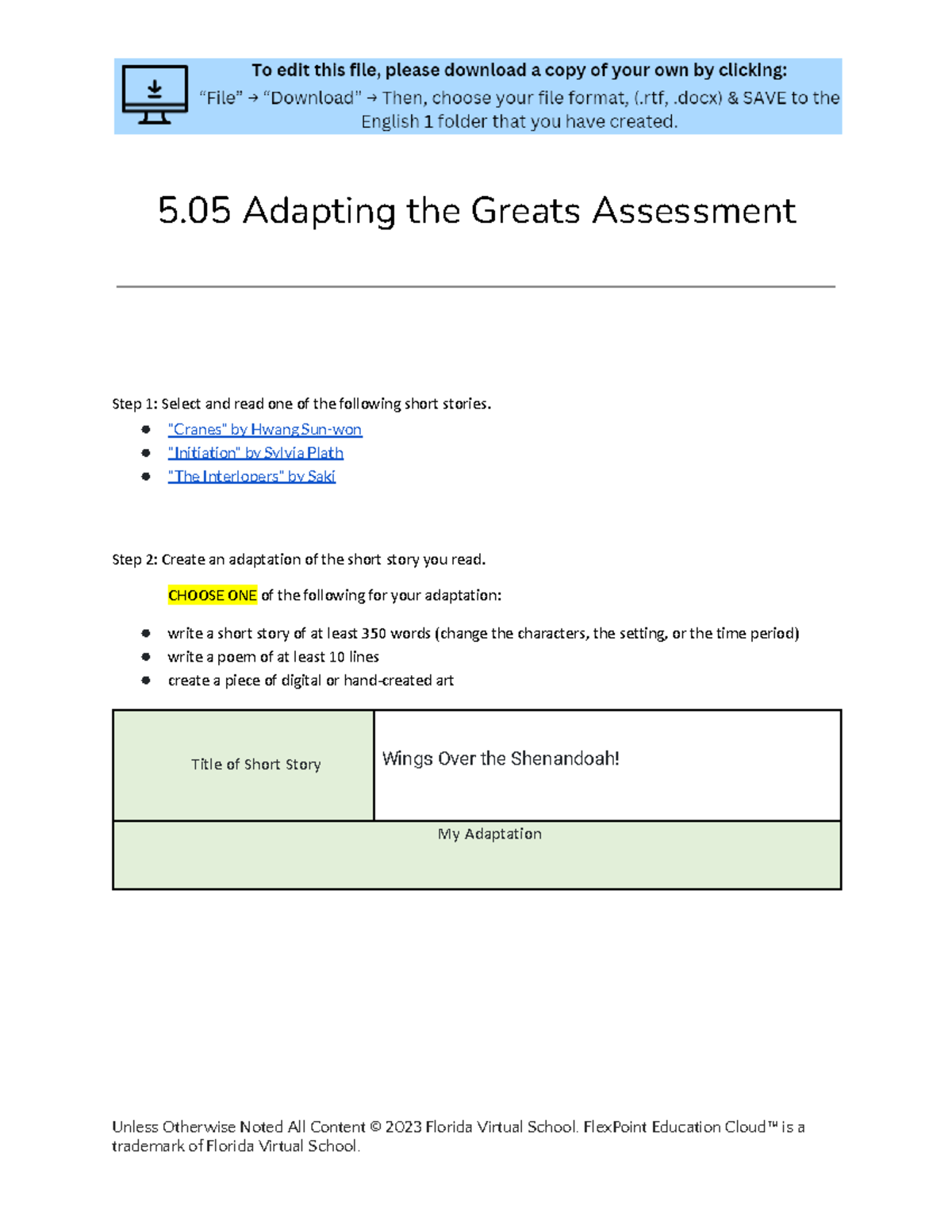 5.05 Adapting the Greats: Civil War Short Story Adaptation - Studocu