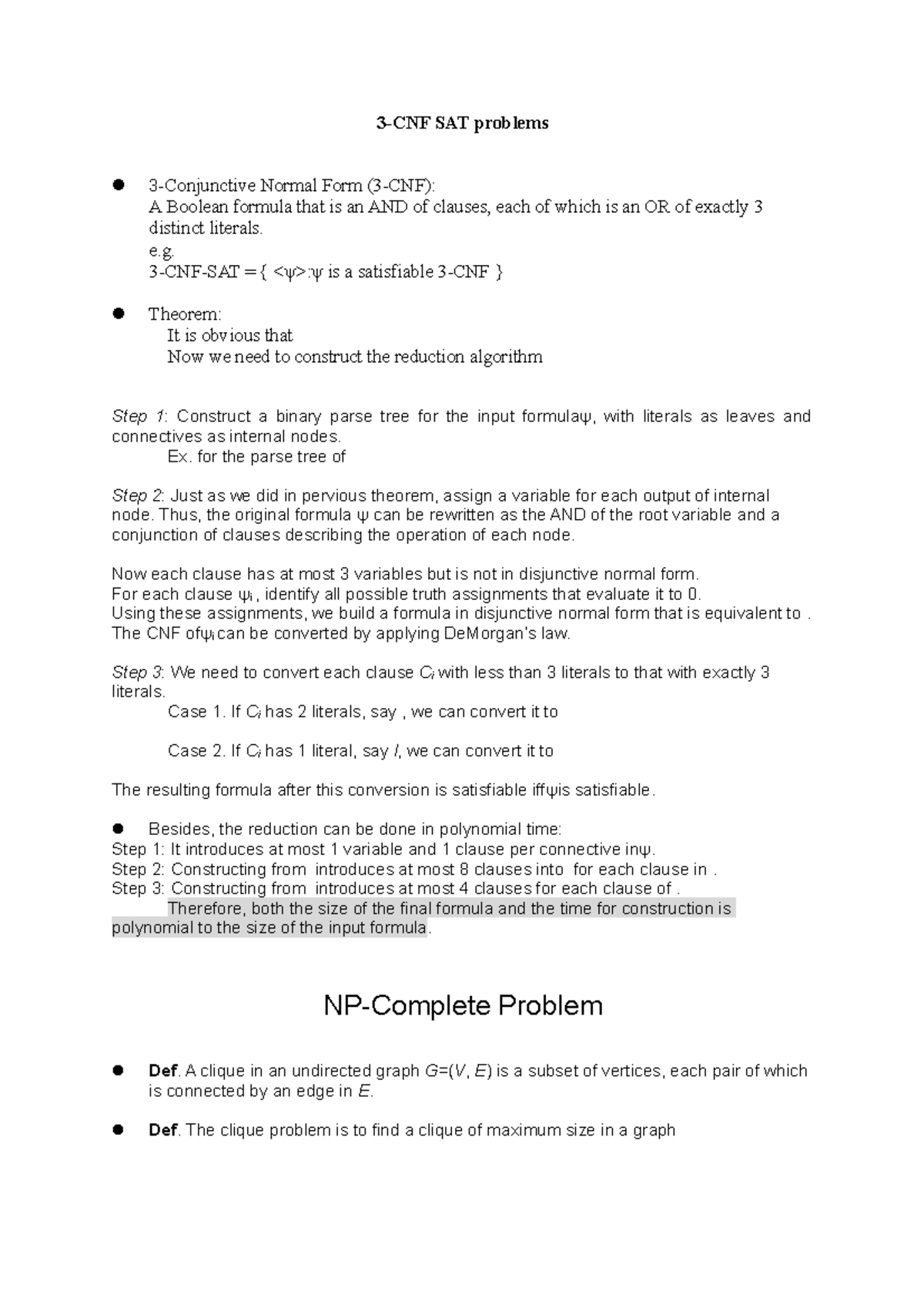 3 SATISFY PROBLEM - 3-CNF SAT problems 3-Conjunctive Normal Form (3-CNF ...