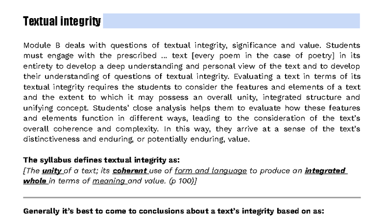 Module B: Understanding Textual Integrity and Its Significance - Studocu
