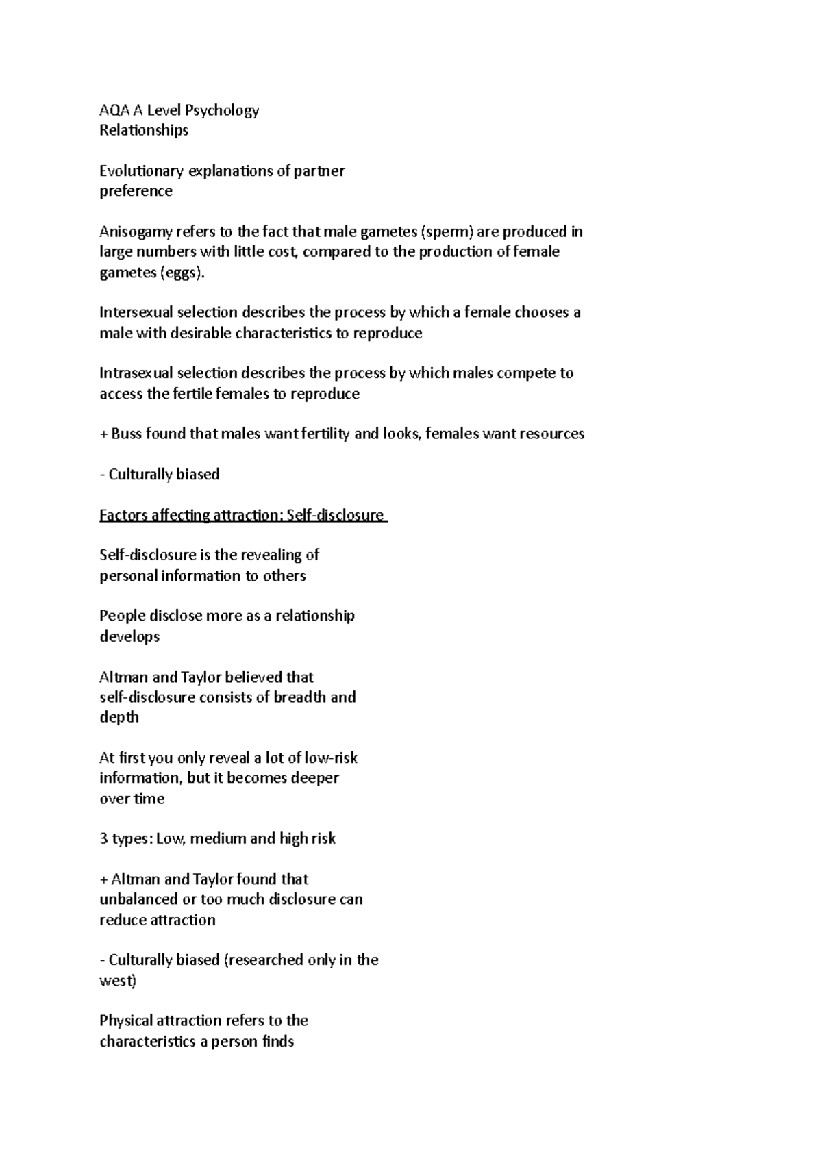 AQA A Level Psychology Relationships: Key Concepts & Theories Notes ...
